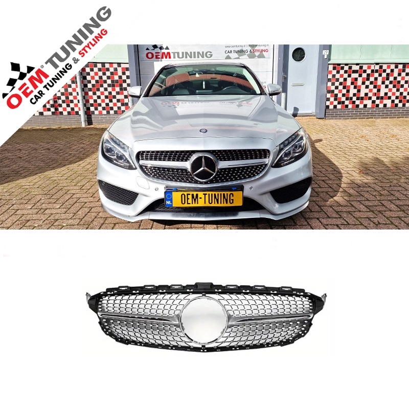 Mercedes-Benz C-Class W205 | Silver DIAMOND GRILLE | 14-18 | zonder ...